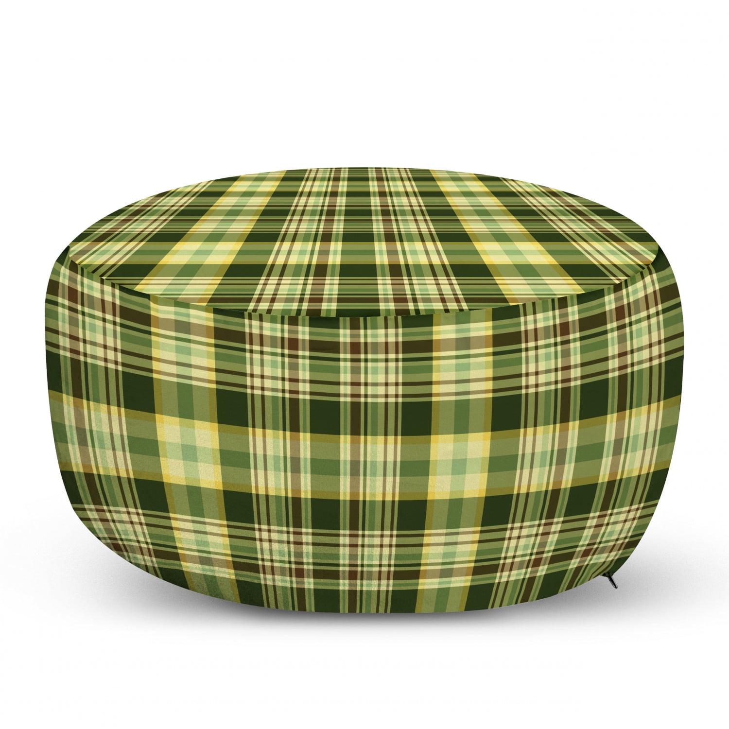 Olive Green Pouf Cover with Zipper, Quilt Pattern Traditional Scottish ...