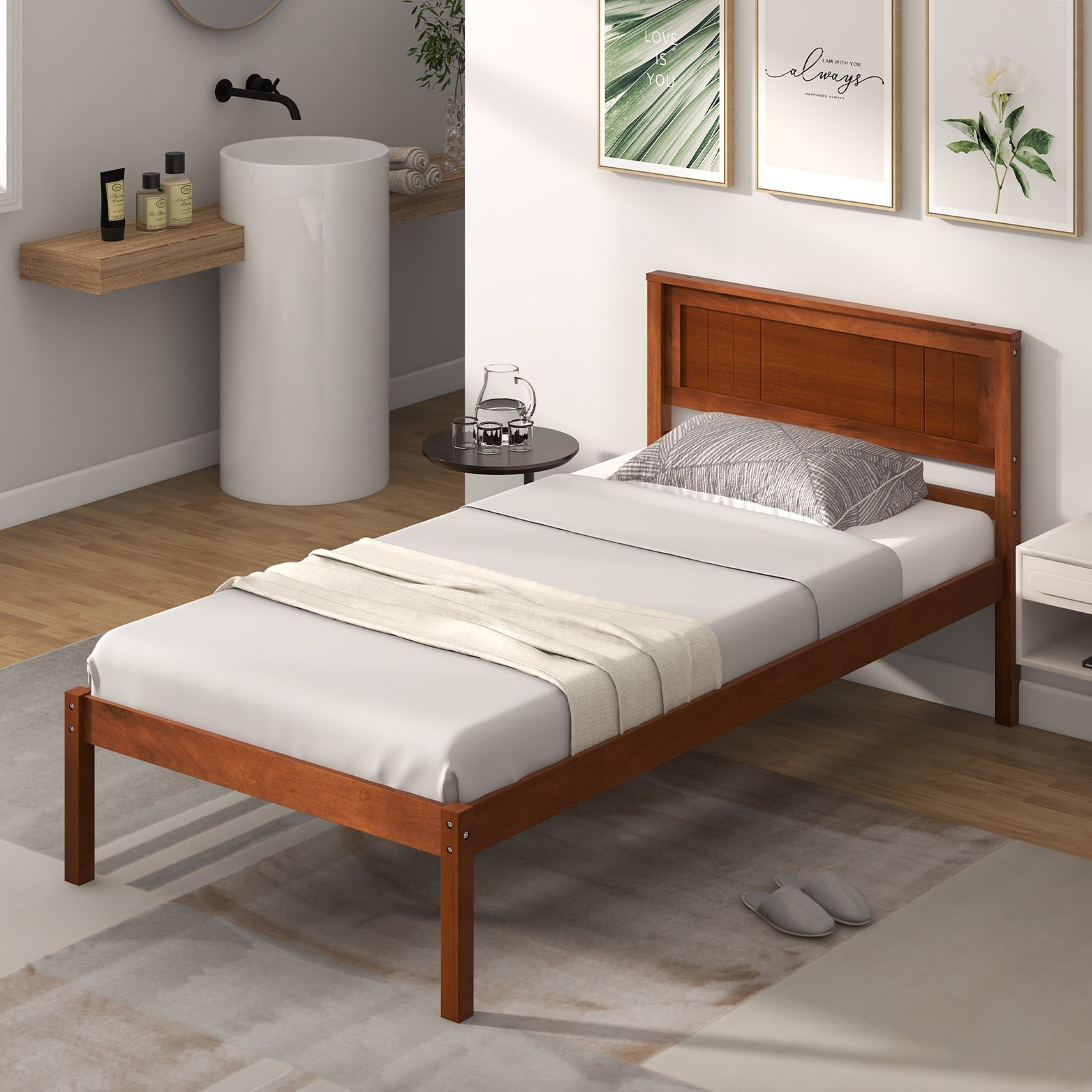 Click here for Costway Twin Size Wooden Platform Bed Frame With H... prices