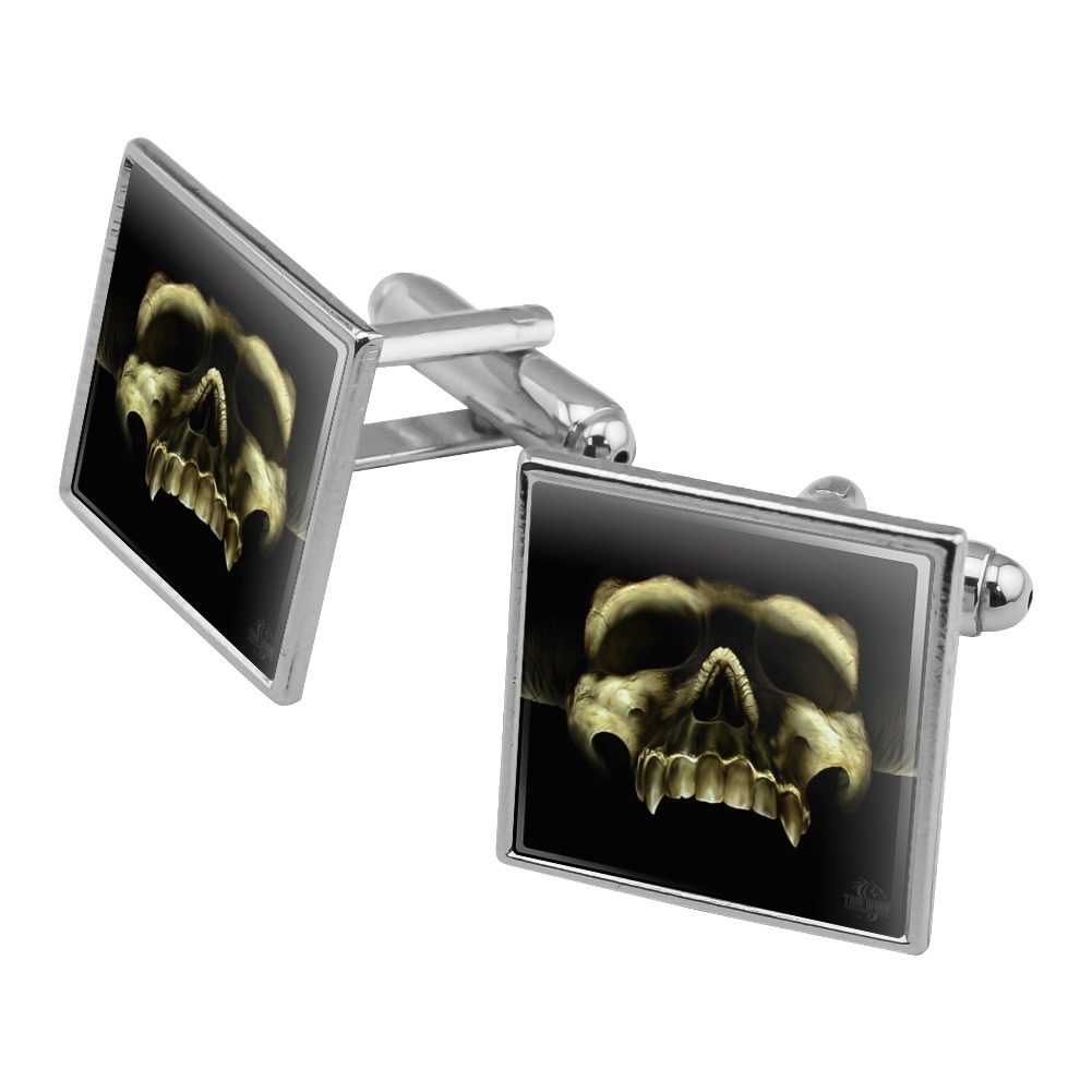 Shadow Skull Monster Horns Fantasy Square Cufflink Set - Silver or Gold ...