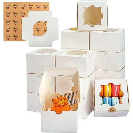 WEIS 60pcs White Bakery Boxes with Window Cookie Boxes 4 inch Pastry ...