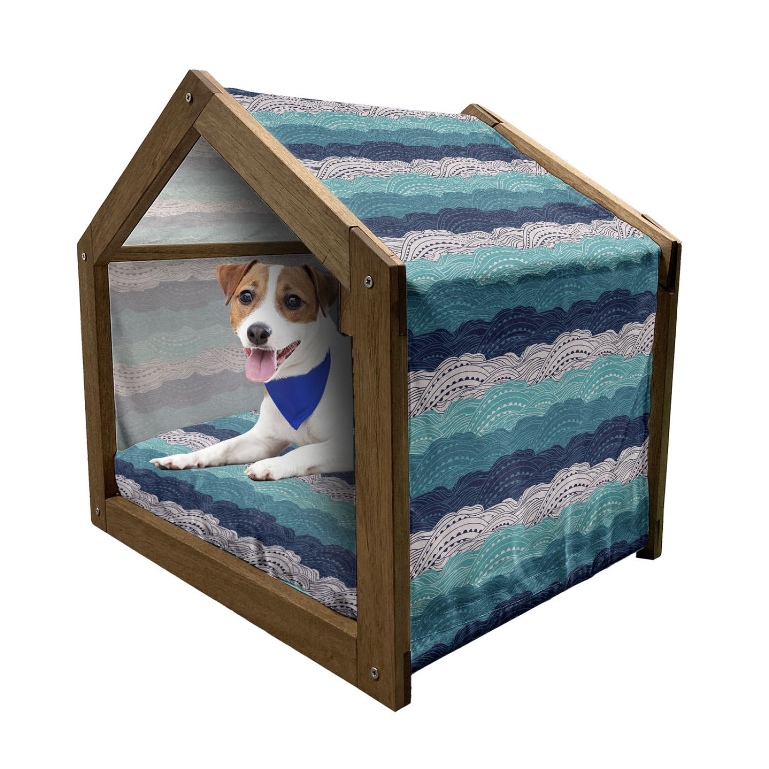 Wave Pet House, Abstract Ornamental Ocean Waves with Lines and Spots in ...