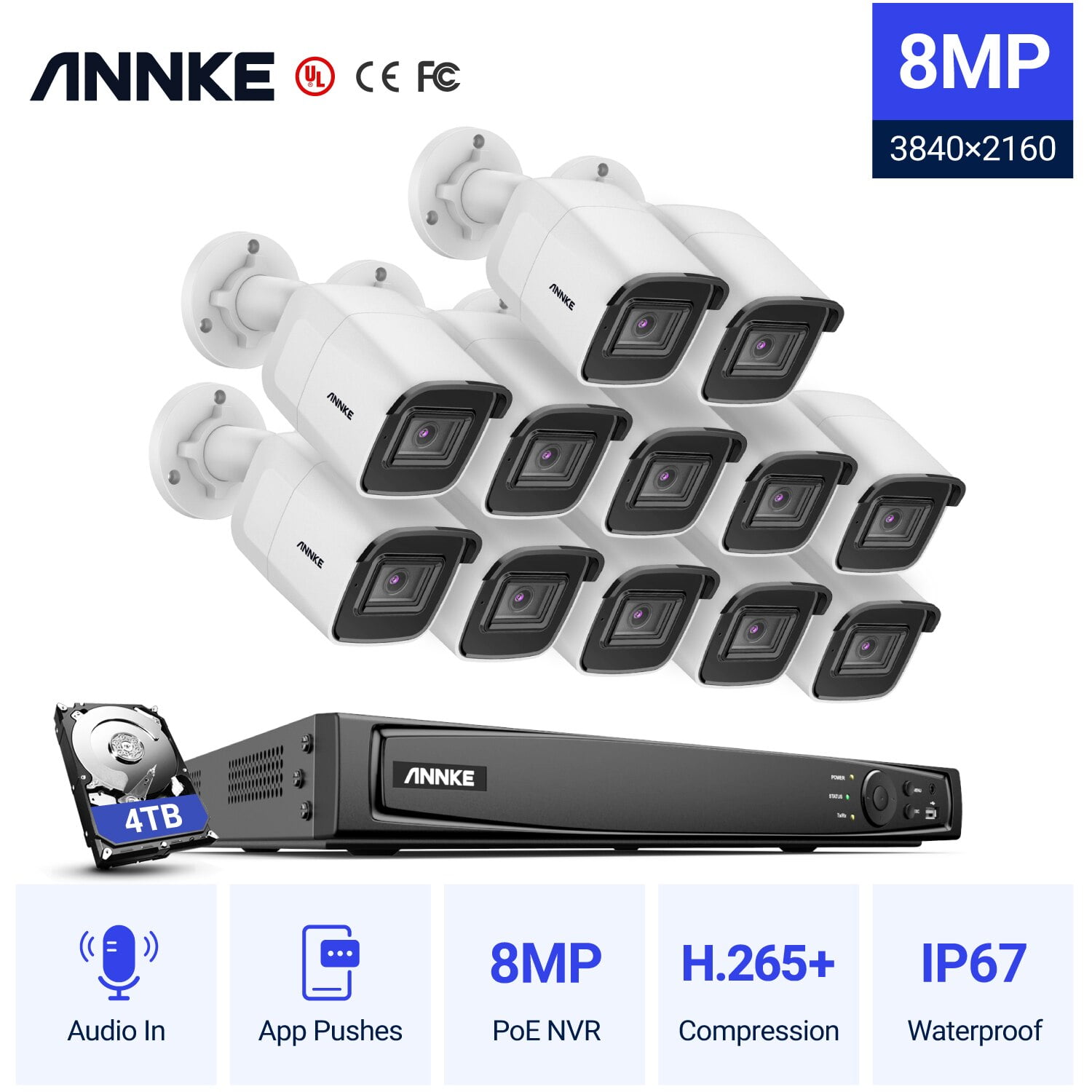 ANNKE 4K Ultra HD PoE Network Video Security System 8CH 4K H.265 ...