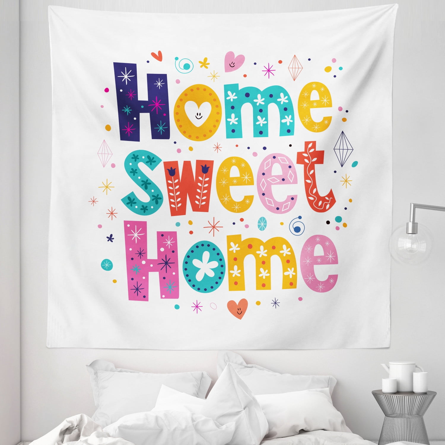 Saying Tapestry, Typography Lettering in Lively Colors and Floral ...