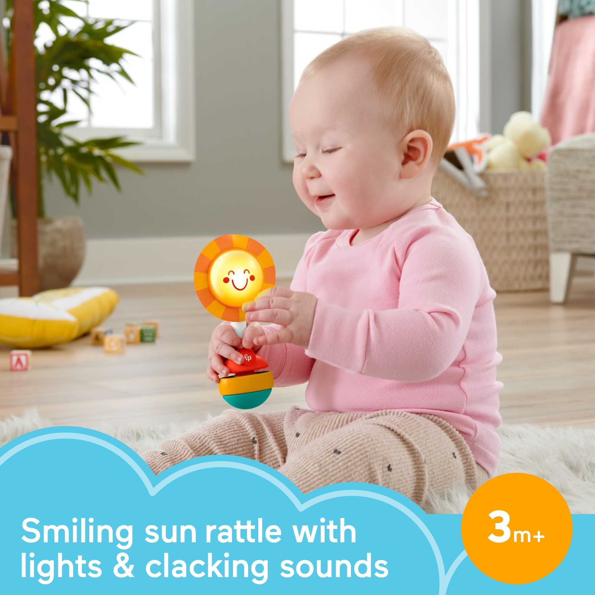 Buy Fisher-Price Shake & Shine Sun Rattle, baby toy BPA-free teething ...
