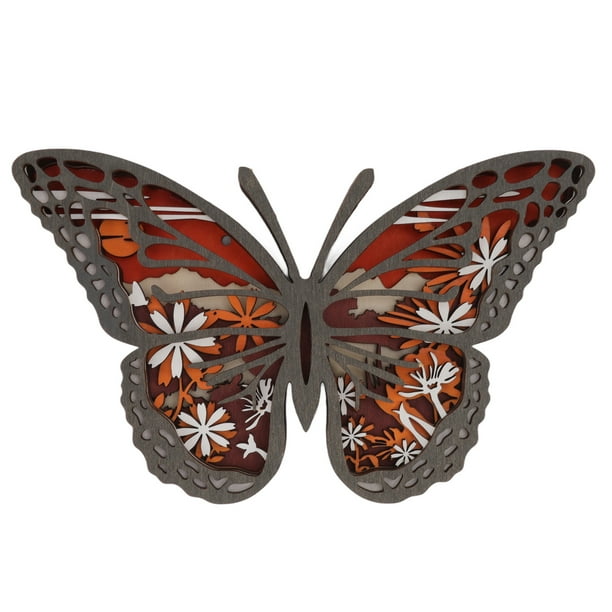 Wooden 3D Butterfly Handicraft, Woodcarving Hollow Butterfly Ornaments ...