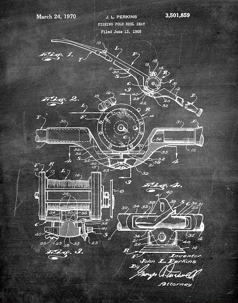 Original Fishing Pole Reel Artwork Submitted In 1970 - Fishing - Patent ...