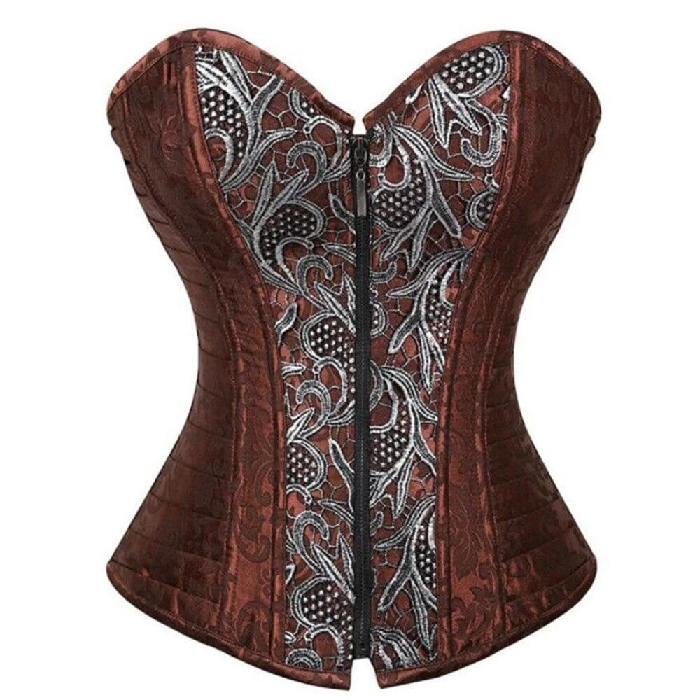 Steampunk Corsets et Bustiers Grande Taille Corset Marron Acier Os Zip ...