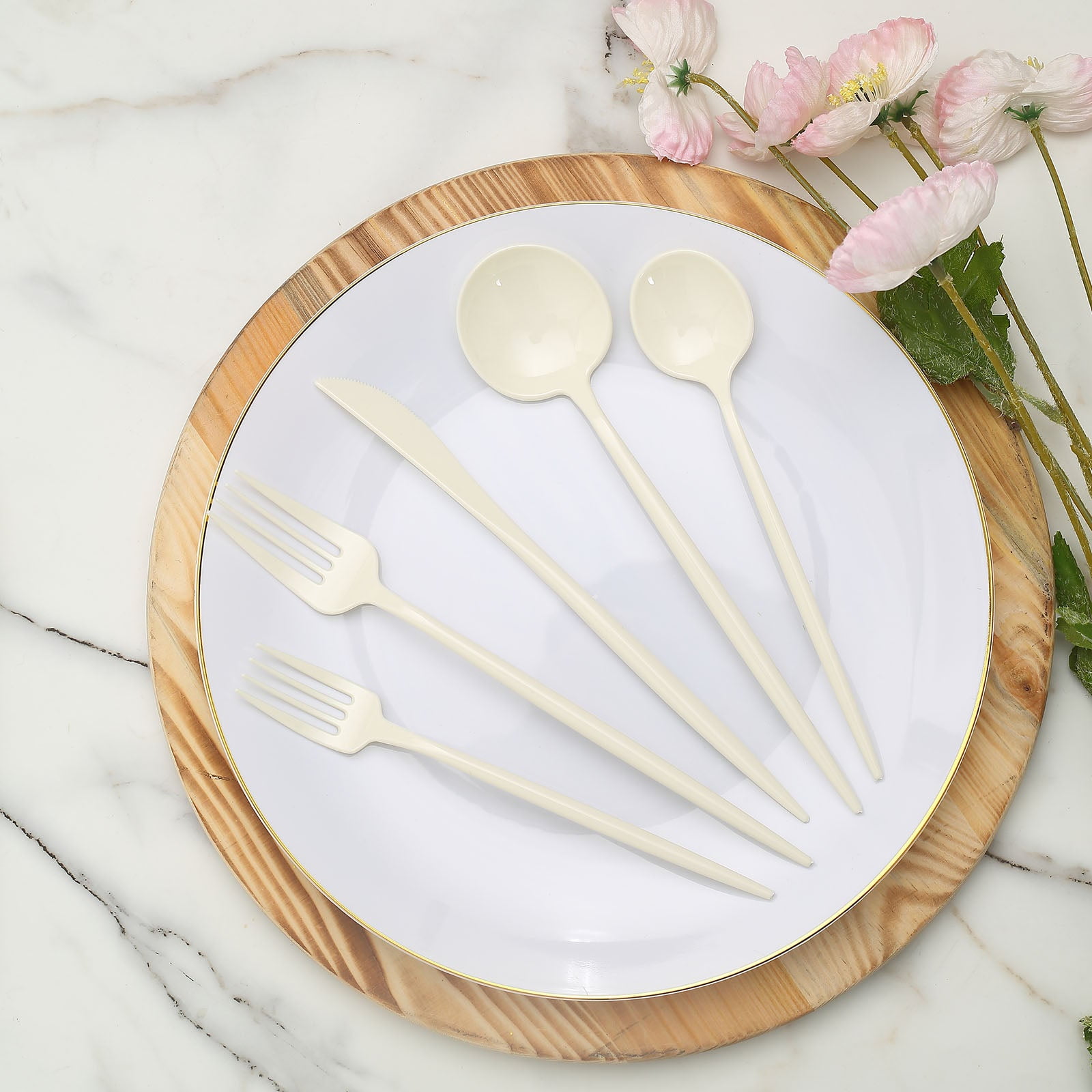 Efavormart 50 Pack | Ivory Heavy Duty Plastic Utensil Set, Premium ...