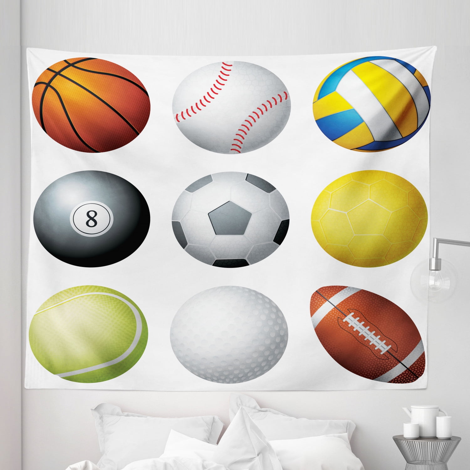 Multicolor Tapestry, Diversified Sport Balls Objects in Diamond or ...