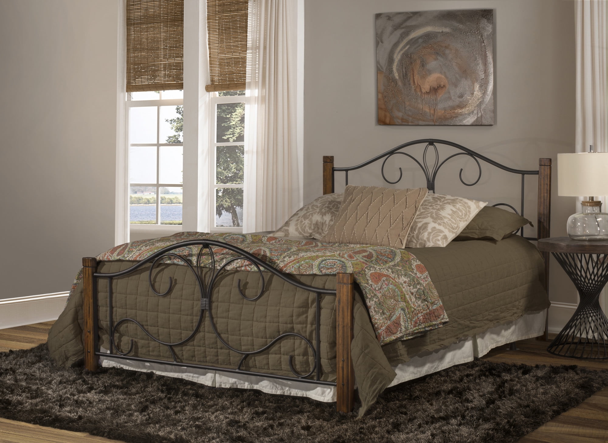 Hillsdale Furniture Destin Queen Metal Bed with Wood Posts, Oak ...