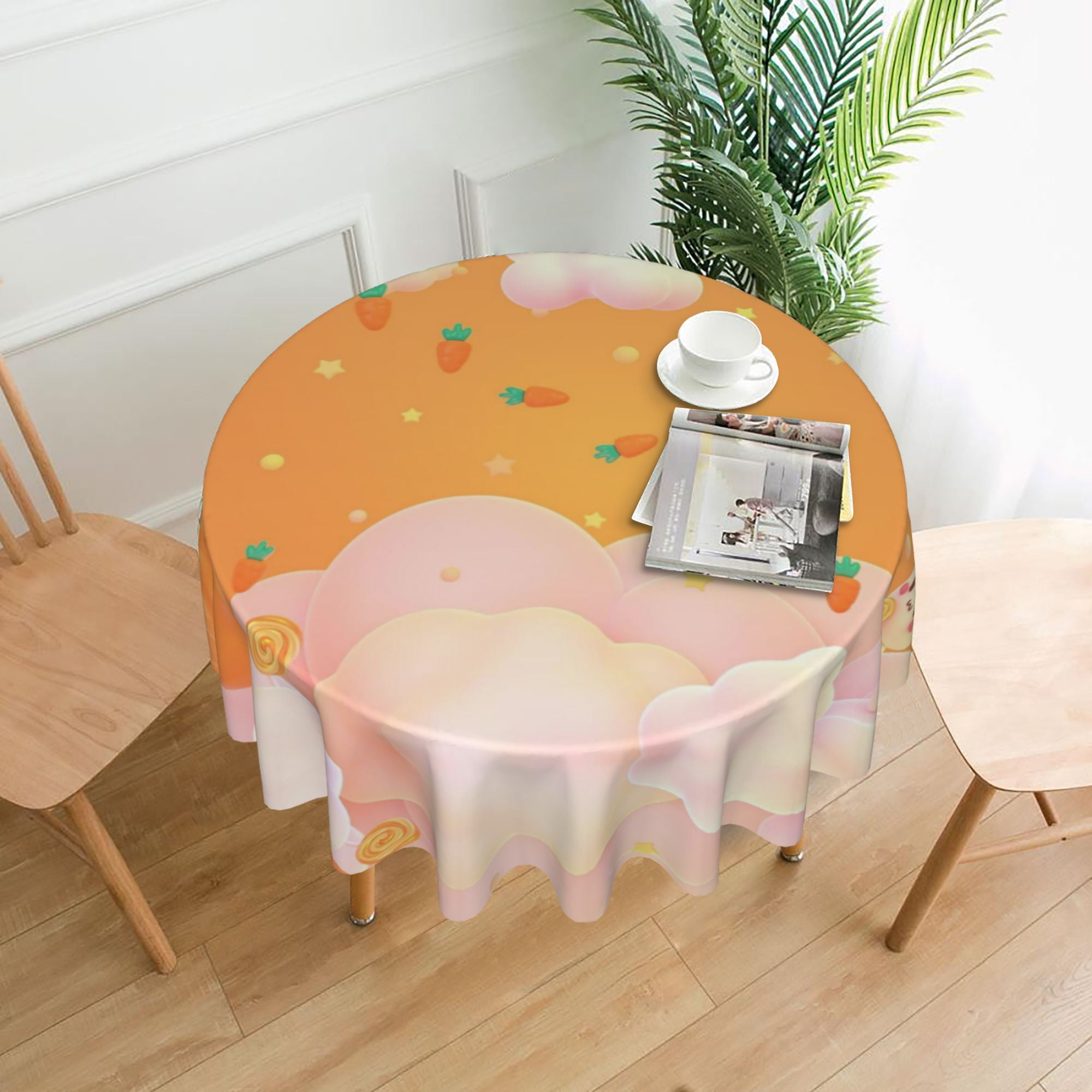 ZICANCN Round Table Cloths 60 Inch, Kawaii Bunny Carrot Clouds Table ...