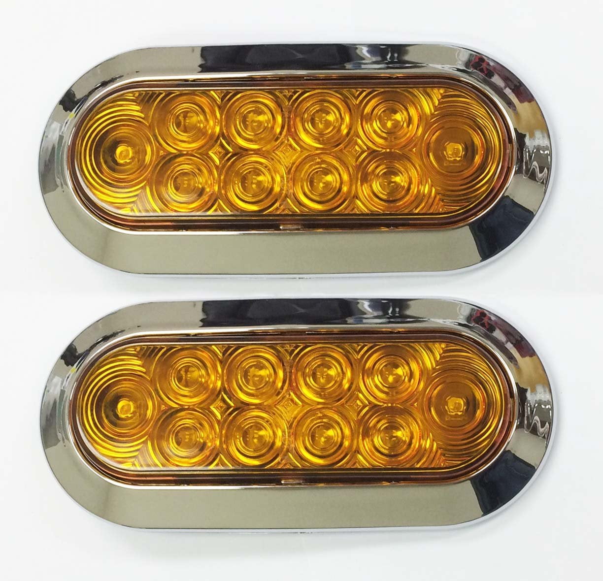 Set of 2 Surface Mount Amber 6" Oval 10 LED Trailer Truck Stop/Turn ...