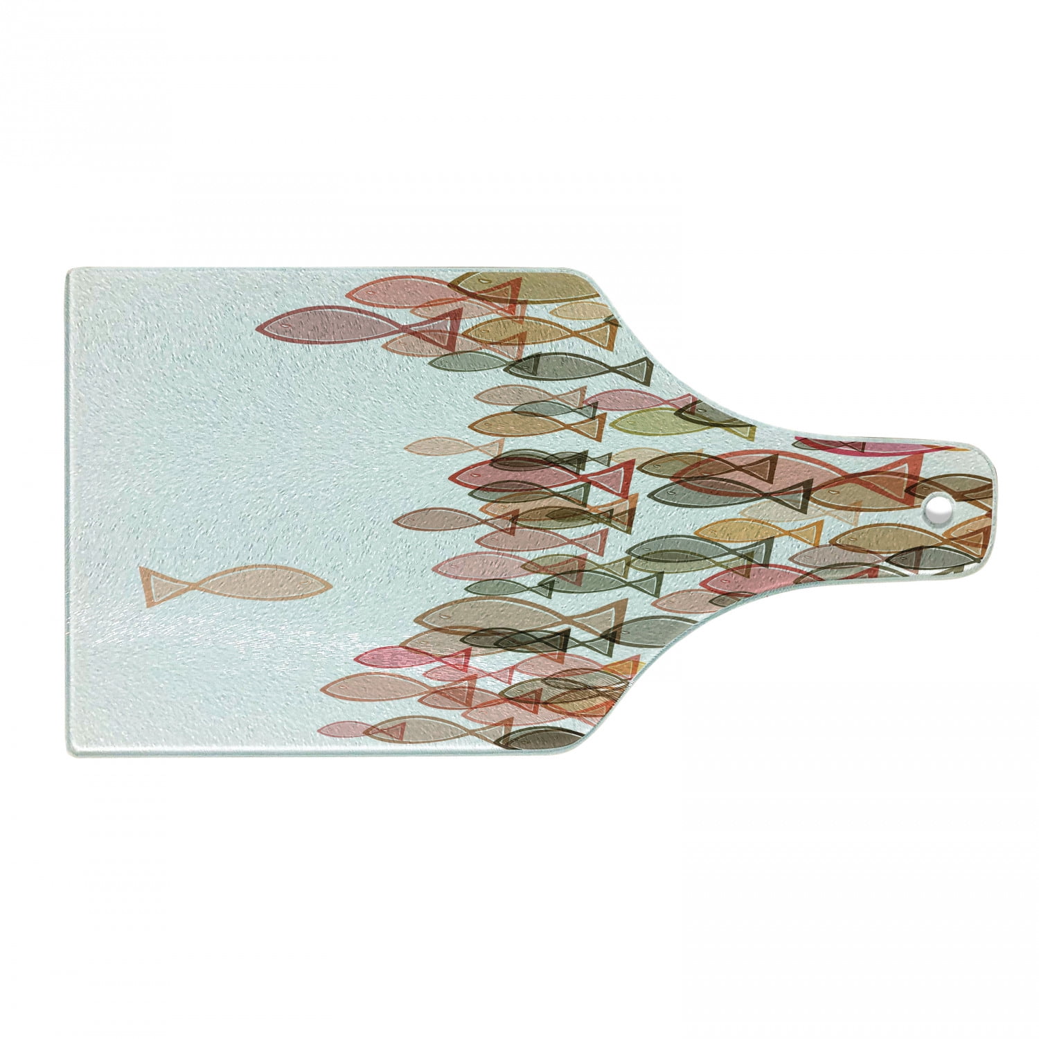 Nautical Cutting Board, Fish Flock Facing Others Design Seashore Print ...