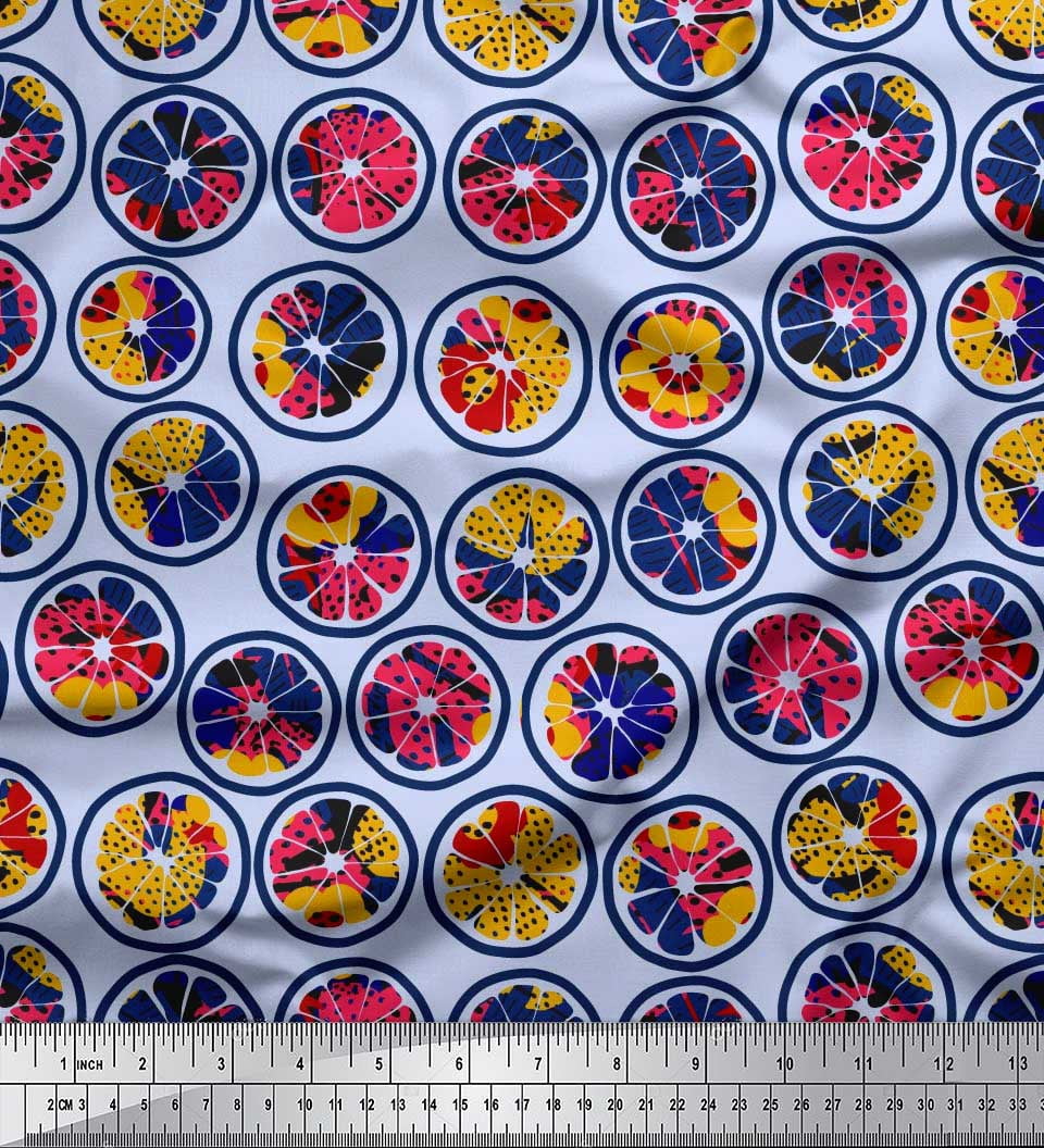Soimoi Cotton Poplin Fabric Lemon Slice & Texture Printed Craft Fabric ...