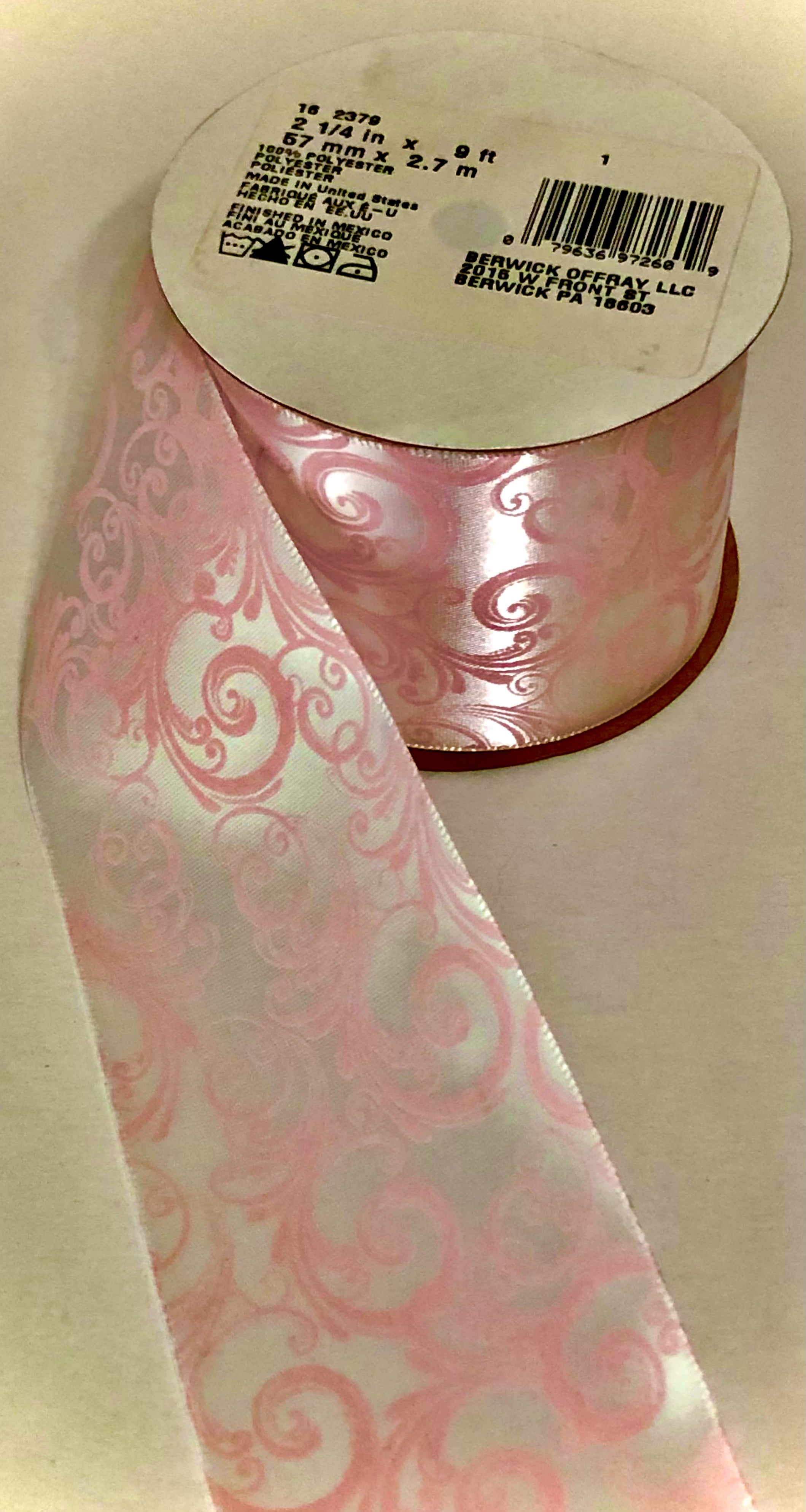 Offray Light Pink Swirls Ribbon for Wedding, RN17991, Size 2 1/4 in. x ...