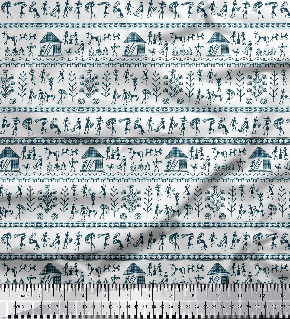 Soimoi Blue Silk Fabric African Tribal Print Fabric by the Yard 42 Inch ...