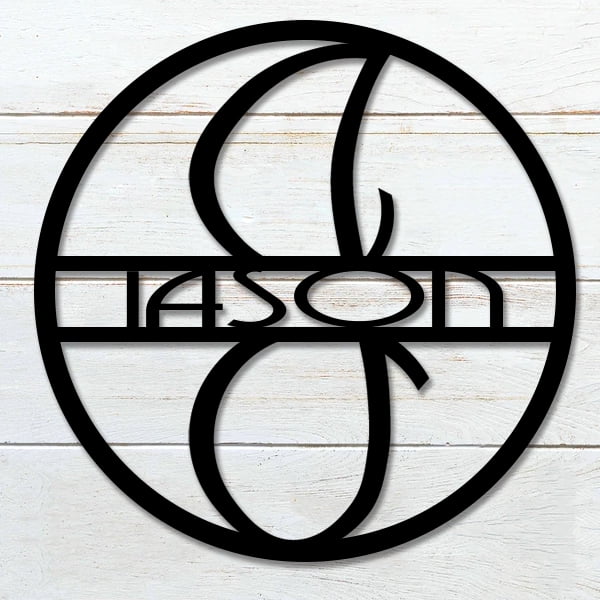 Master Circle Single Letter Monogram with Name in Circle Black - 14" J ...