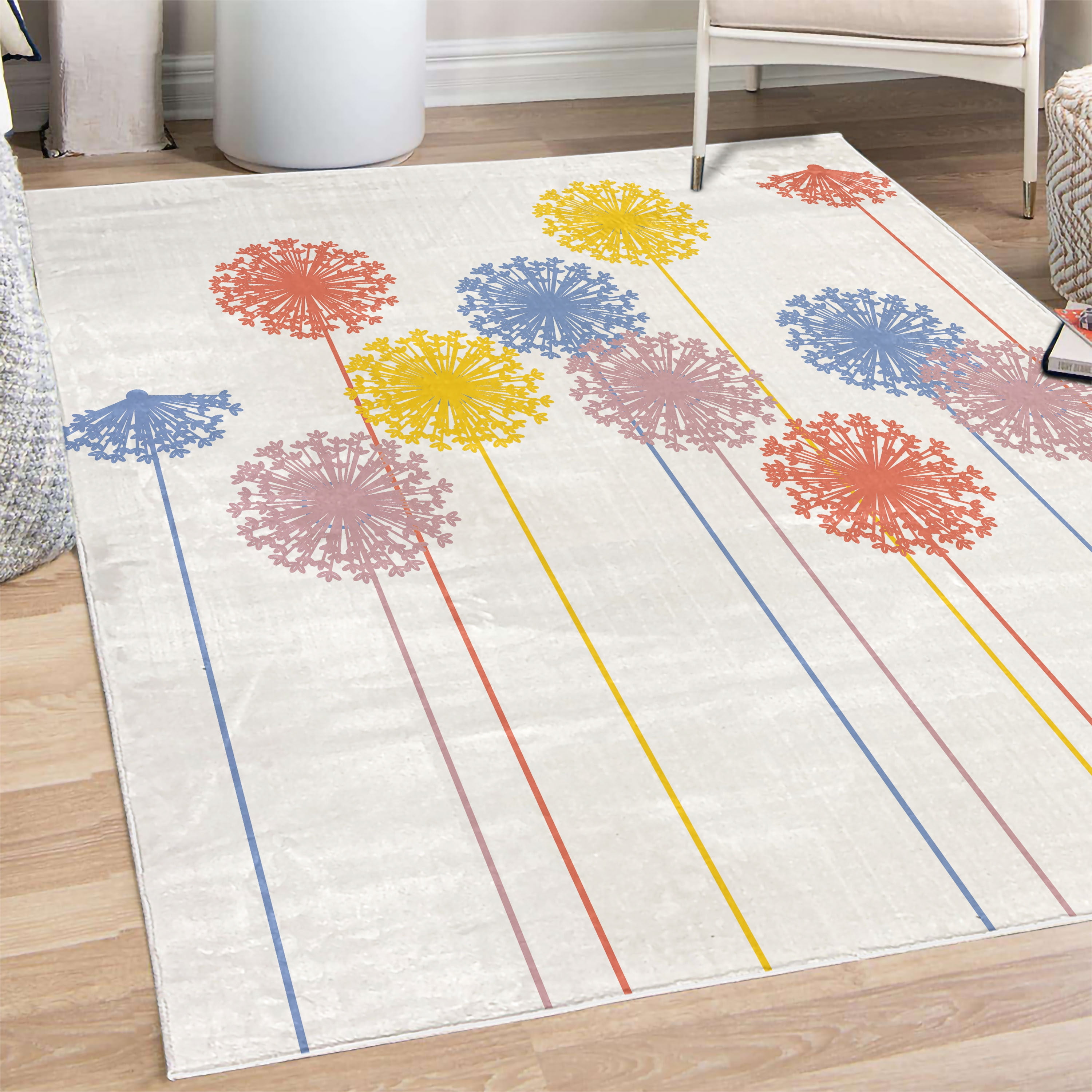Dandelion Decorative Rug, Abstract Wildflower Silhouettes Botanical ...