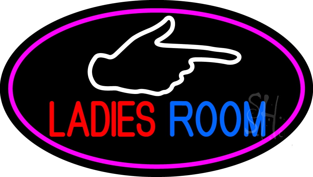 Ladies Room And Hand Pointing Oval With Pink Border LED Neon Sign 20 x ...