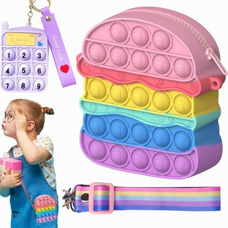 Pop Purse Shoulder Bag Fidget Toys Push Popper Sensory Fidgets Rainbow ...