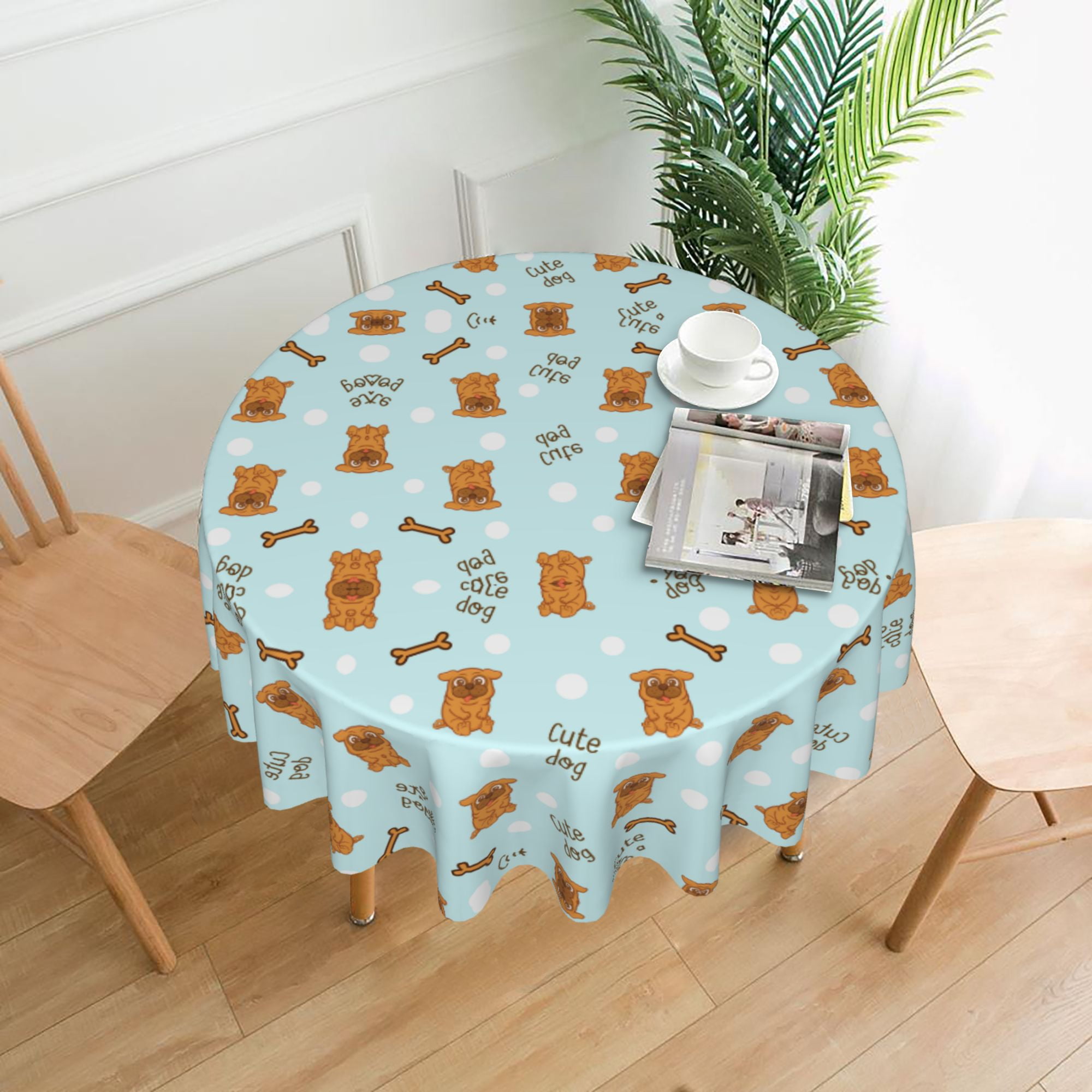 ZICANCN Round Table Cloths 60 Inch, Cute Cartoon Pet Dog Blue Table ...