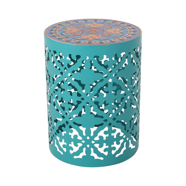 GDF Studio Kenzi Indoor/Outdoor Lace Cut Side Table with Tile Top, Teal ...