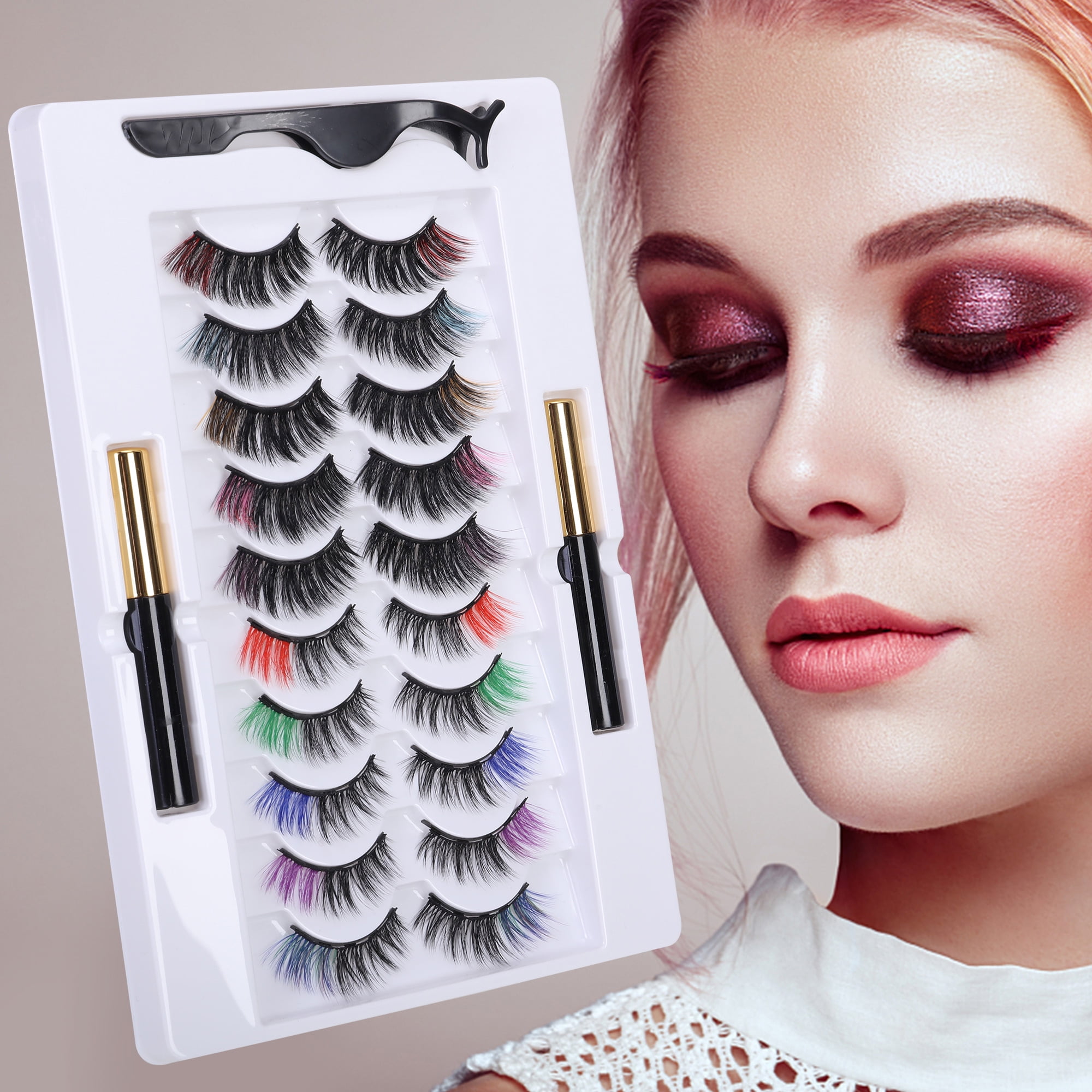 LELINTA 10 Pairs False Eyelashes Colored Lashes for Party, Soft Fluffy ...