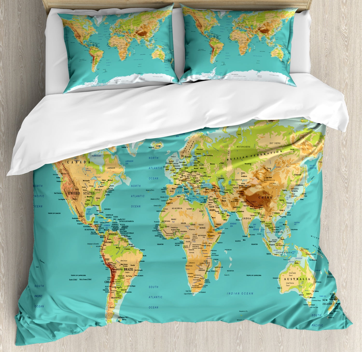Map Duvet Cover Set, Map of The World Geography Continents and ...