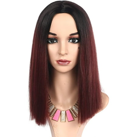 Short Straight Bob Wig ,Middle Part Shoulder Length Synthetic Fiber ...