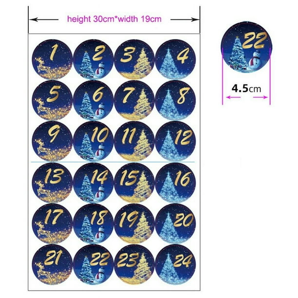 Pegatinas de papel con número para Calendario de Adviento, calcomanías ...