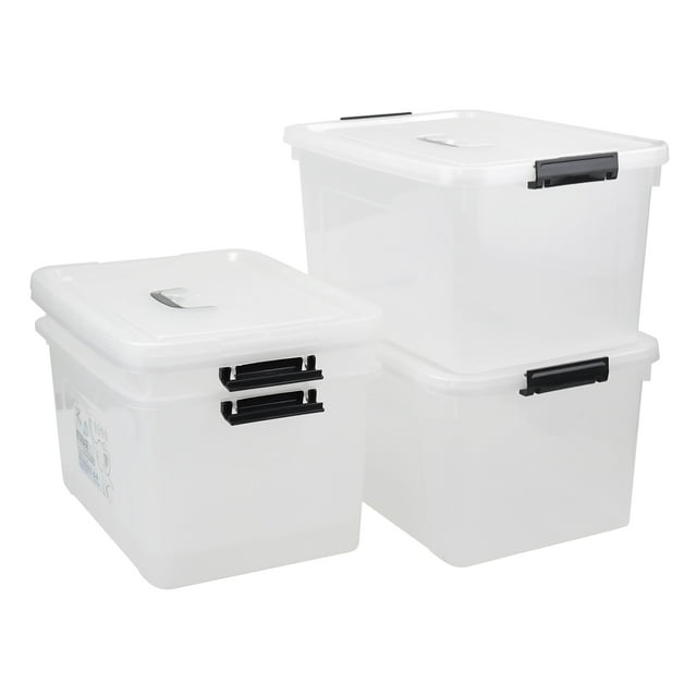CadineUS 17.5 Liter Clear Storage Totes Boxes, Plastic Storage Bin with ...
