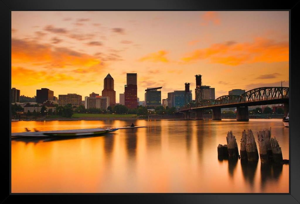 Portland Oregon City Skyline at Sunset Reflection Photo Photograph ...