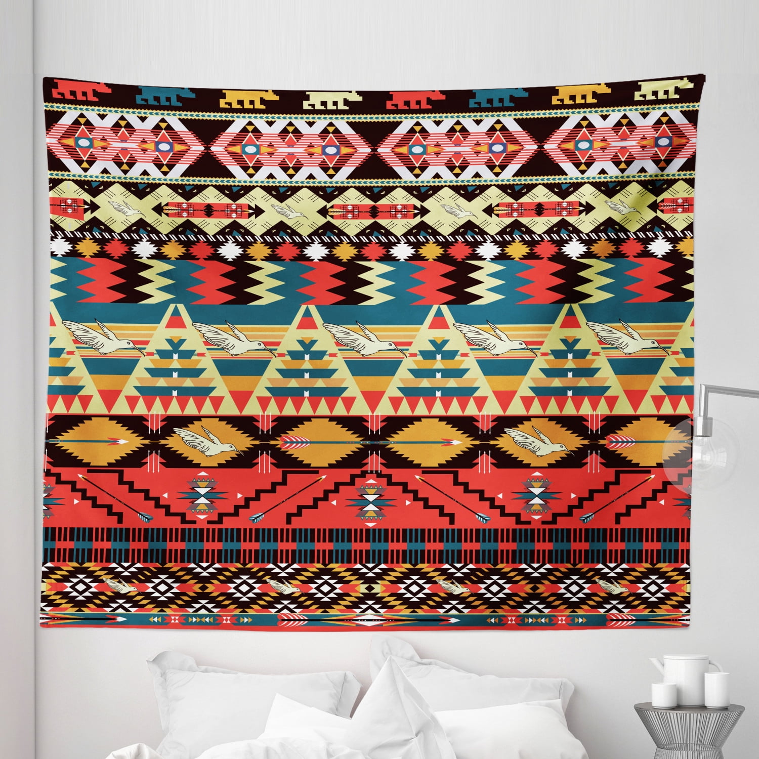 Ethnic Tapestry, Classic Traditional Pattern Image Bird Flower Arrow ...