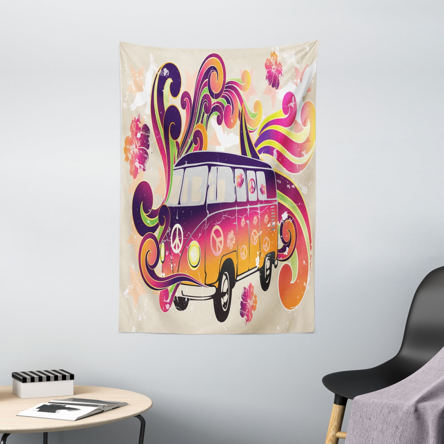 Boho Tapestry, Peace Symbol Van Funny Minivan Explorer Caravan Paisley ...