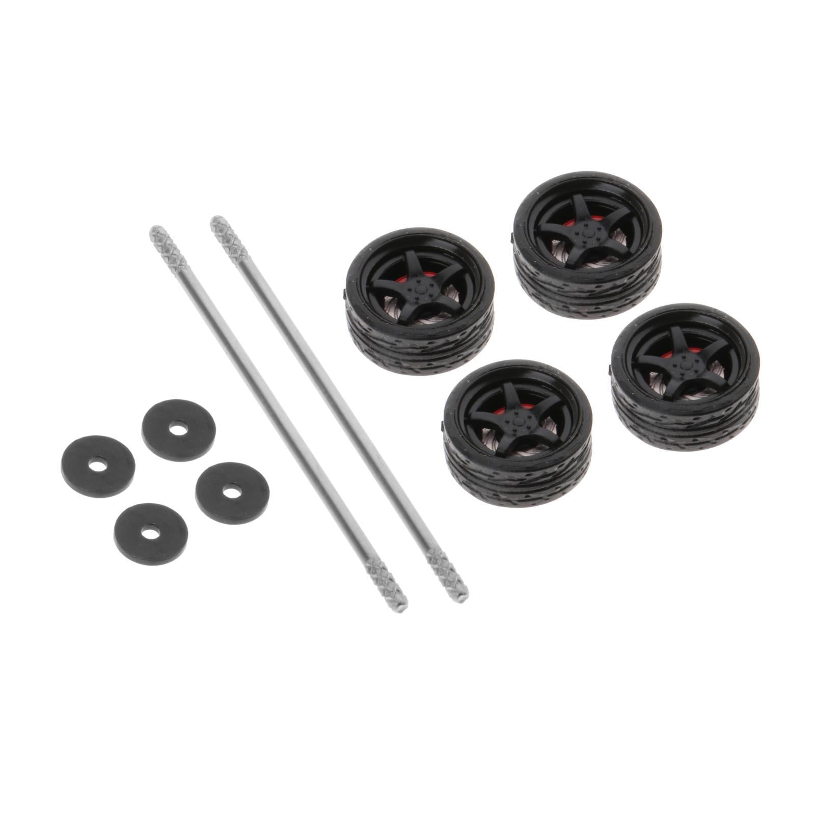 4 Pieces 11mm Hub Wheel Rims & Rubber Tires Set :64 Model Modified Cars ...