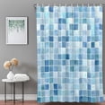 Bathroom Shower Curtain Light Blue White Color Block Waterproof Shower ...