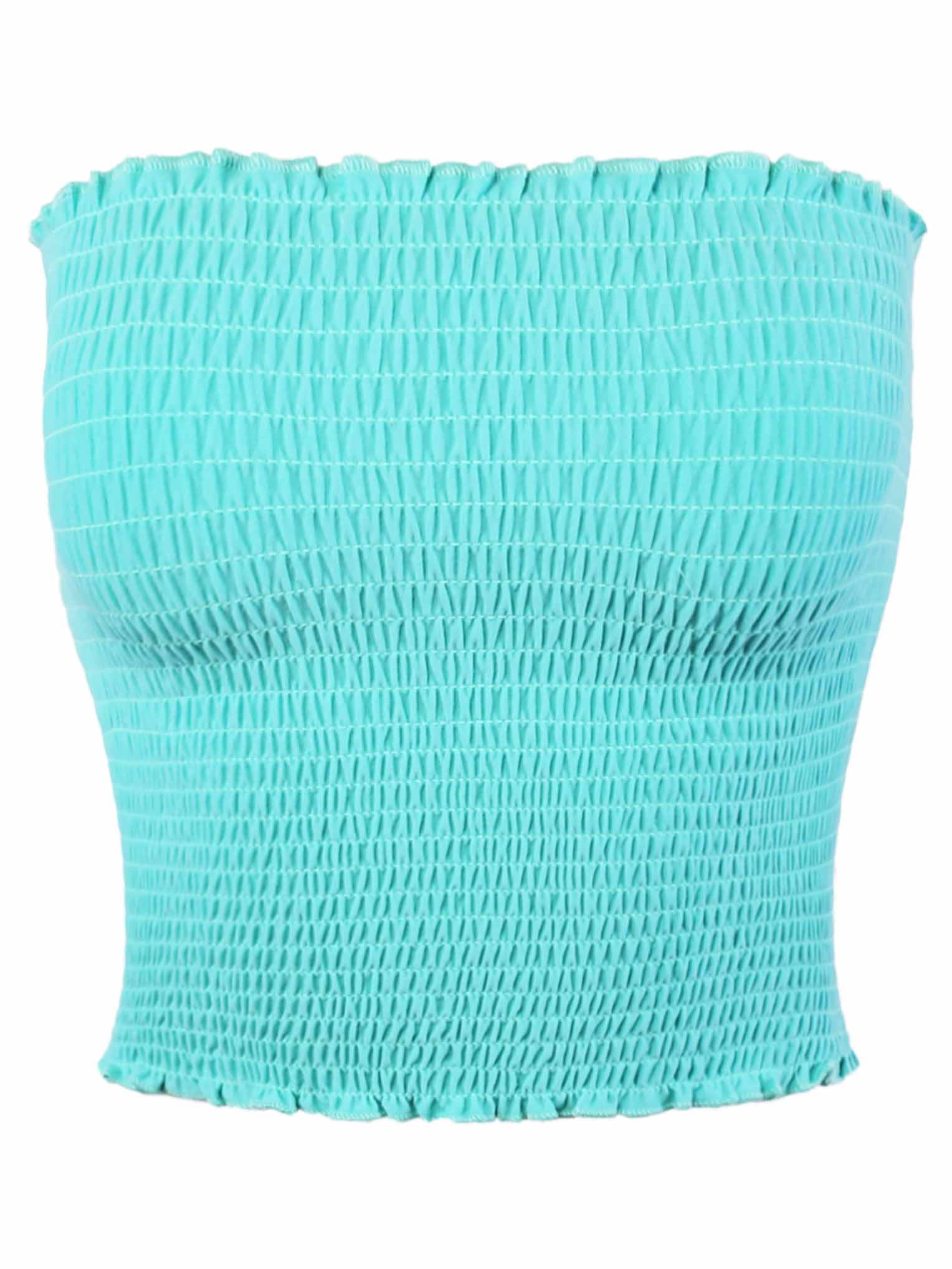A2Y Women's Sexy Fitted Strapless Cotton Smocked Tube Crop Tops Mint S ...
