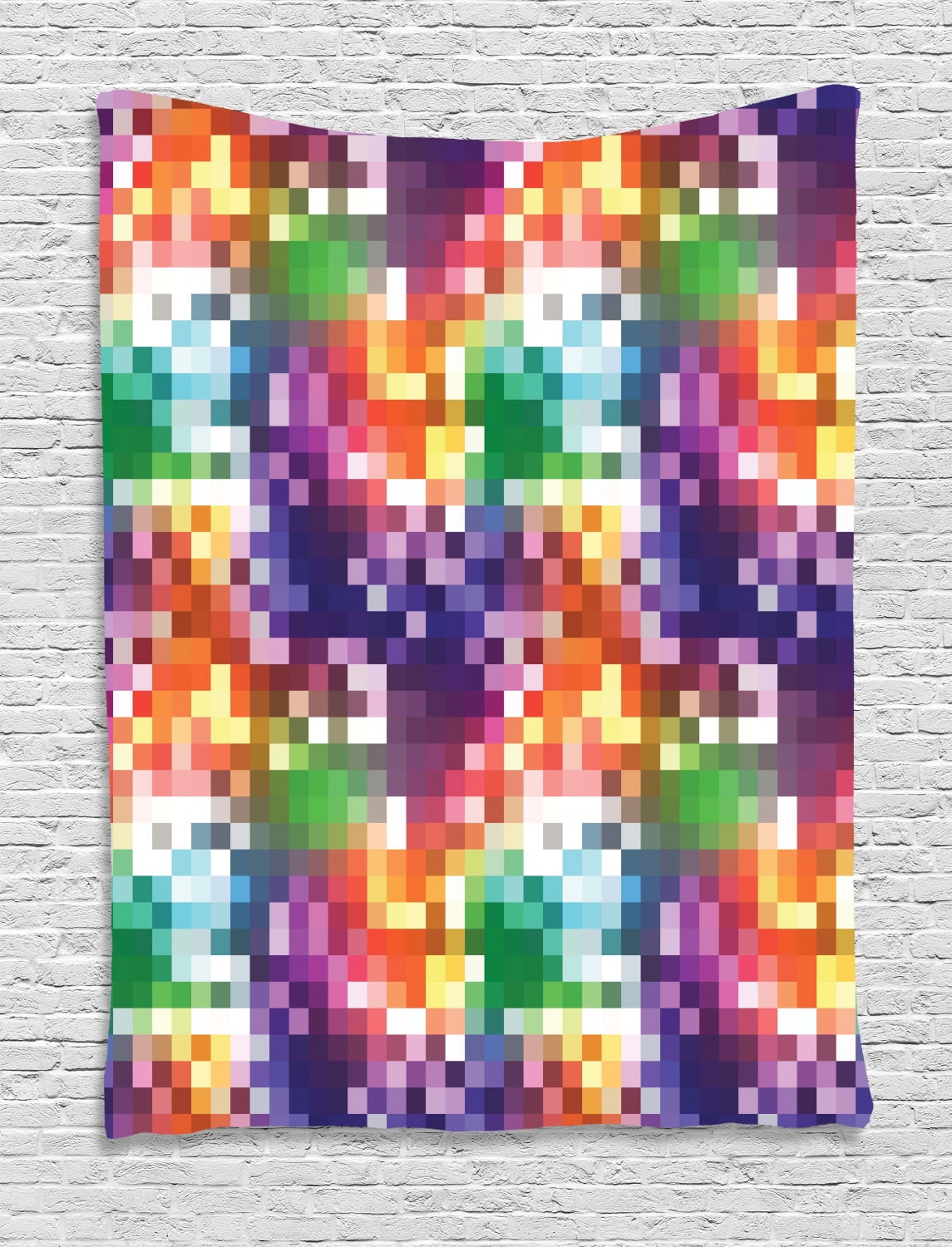 Colorful Tapestry, Mosaic Rainbow Colored Checkered Squares Abstract ...