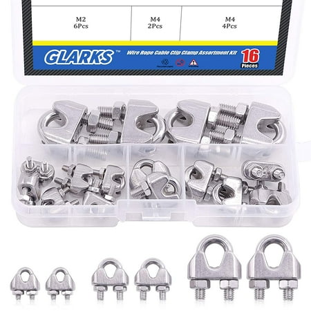 16Pcs M2 M4 M8 Wire Rope Clamp Clips Assortment Set 304 Stainless Steel ...
