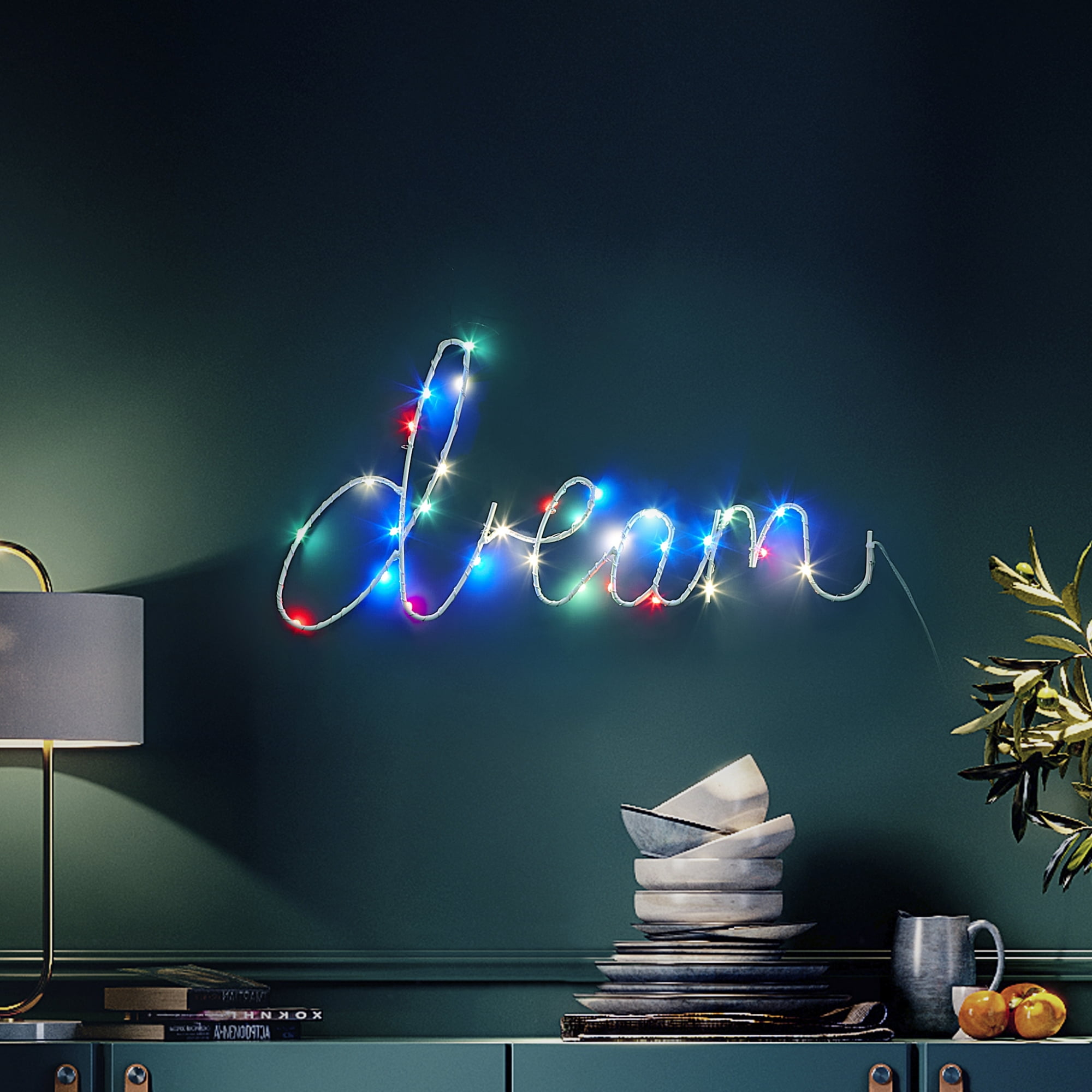 Loft Lyfe Aliah Dream Multicolor LED Sign, Wall Mounted Battery-Powered ...