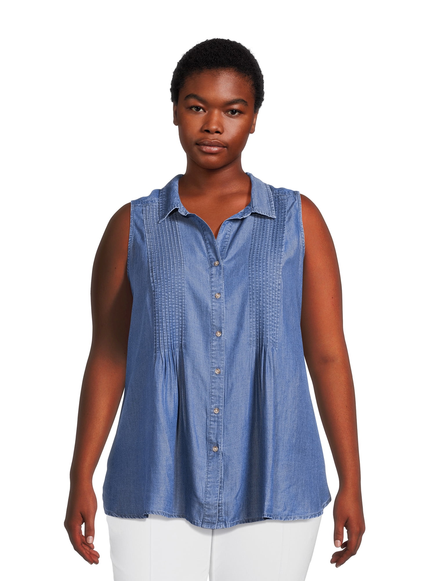 Terra & Sky Women's Plus Size Pintuck Camp Shrt - Walmart.com