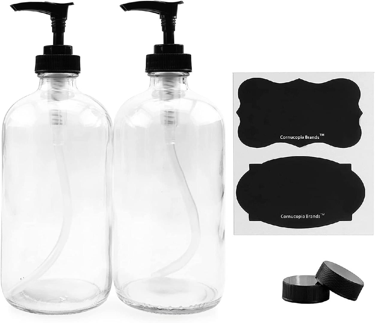 16-Oz Clear Glass Pump Bottles (2-Pack); Refillable Soap Dispenser ...