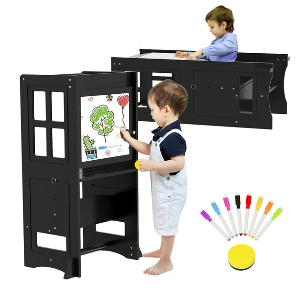 Kitchen Helper Stool for Toddlers, Wooden Toddler Learning Standing ...