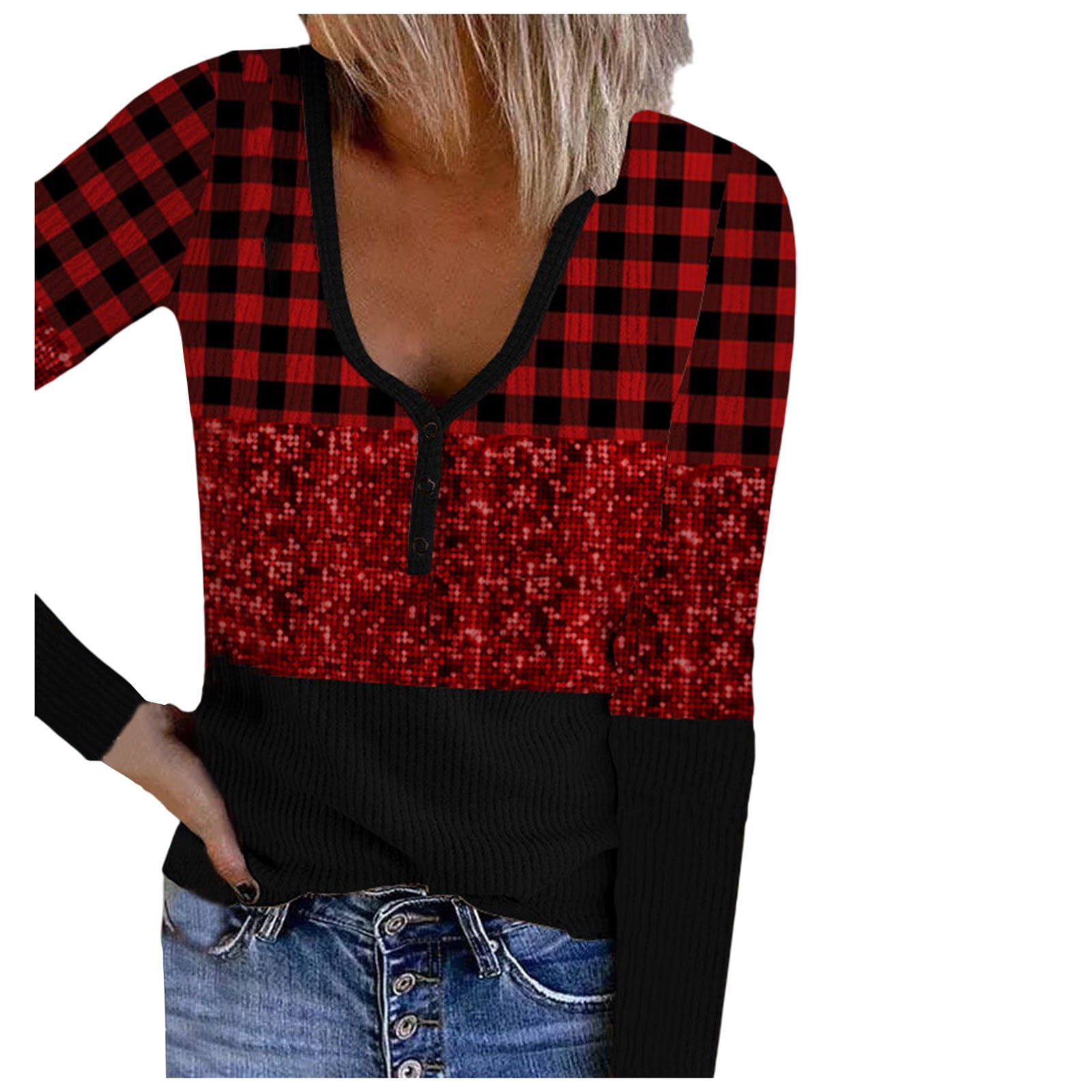 Pimfylm V Neck T Shirts For Women Womens T Shirt Plus Size Long Sleeve Cotton Tee Jms Plus