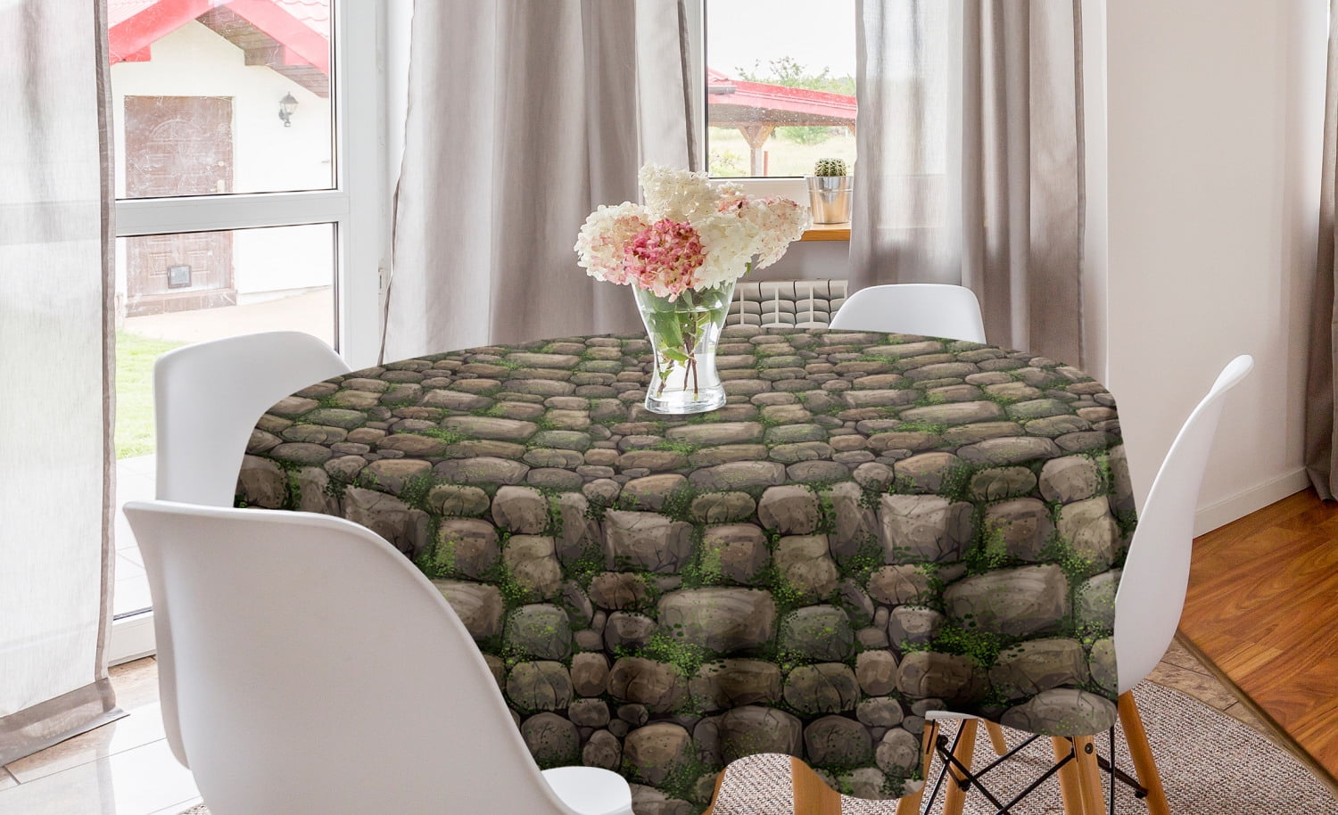 Nature Round Tablecloth, Stones Covered with Moss Rock Formation Forest ...
