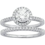 1/2 Carat T.G.W. White Round-Cut CZ and Swarovski Crystal Sterling Silver Halo Bridal Set ...