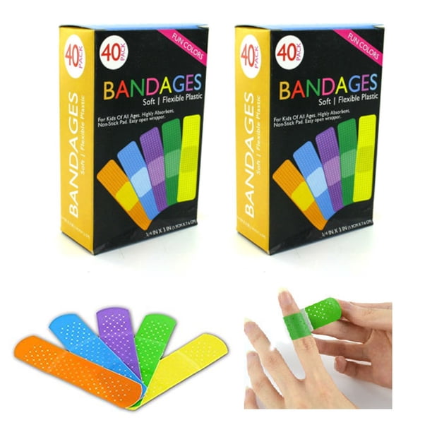 80 Bandages Adhesive Bands Flexible Strip Assorted Children First Aid ...