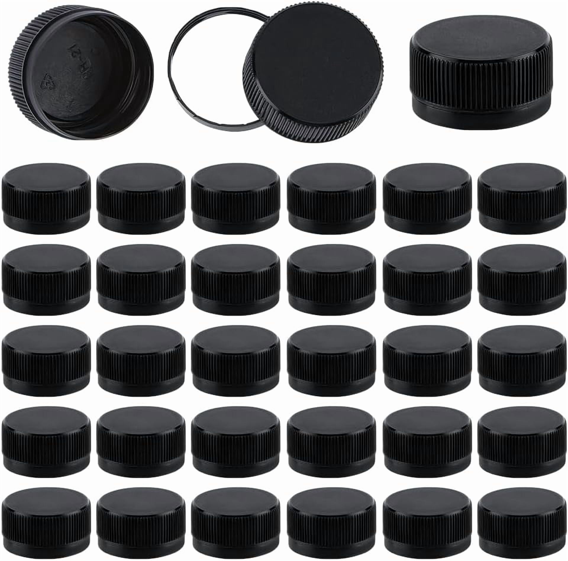 100Pcs Black Screw-On Caps Reusable Plastic Bottle Caps Black Plastic ...