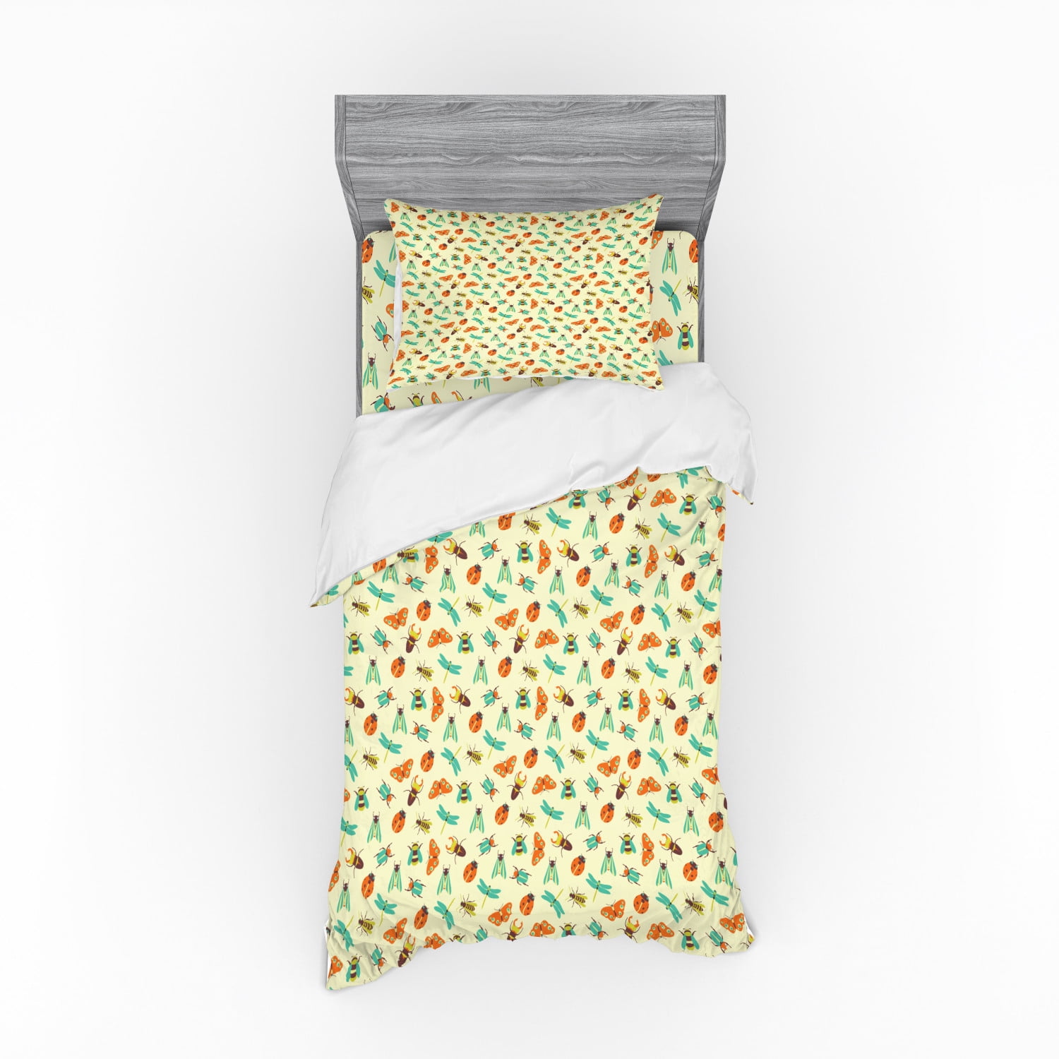 Ladybug Duvet Cover Set, Illustration of Insects Ladybugs Butterflies ...