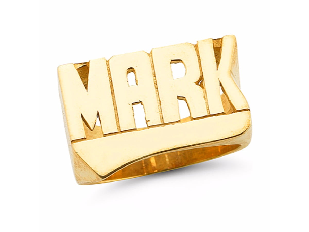 Personalized Name Ring - Block Letters Shiny Finish 12MM 14K Yellow or 14K 14K White Gold ...
